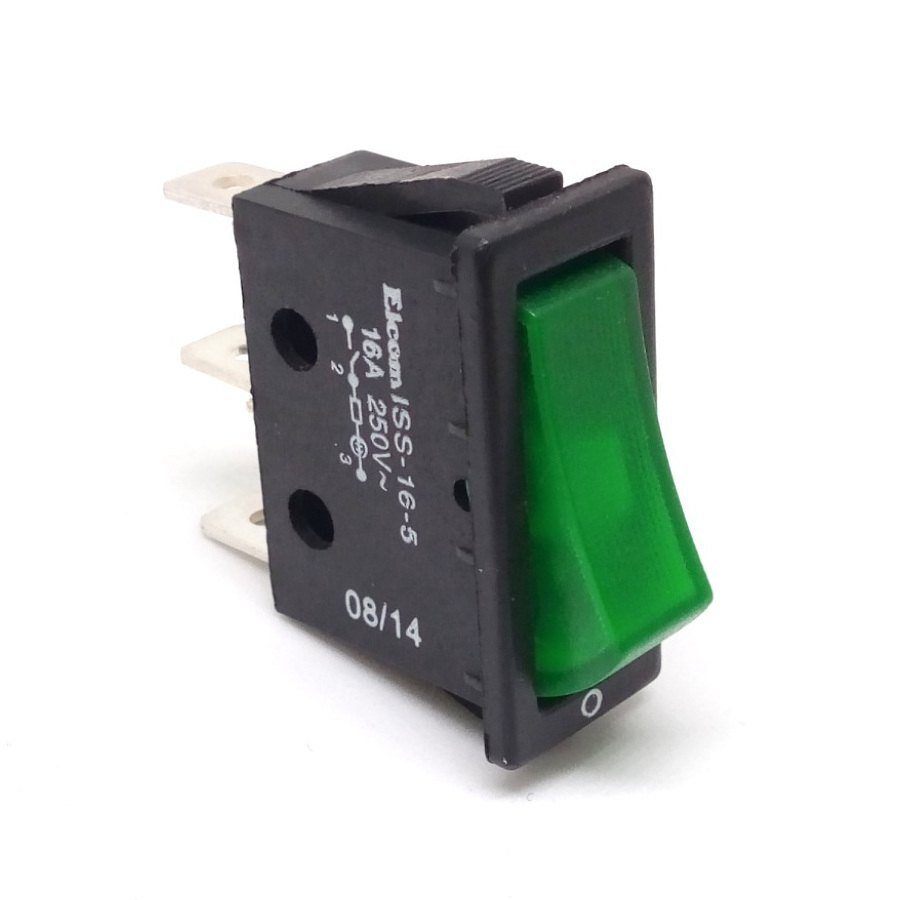 ISS-16-5 SPST Green 16A Switch – ELCOM Rocker Switch – Tomson Electronics